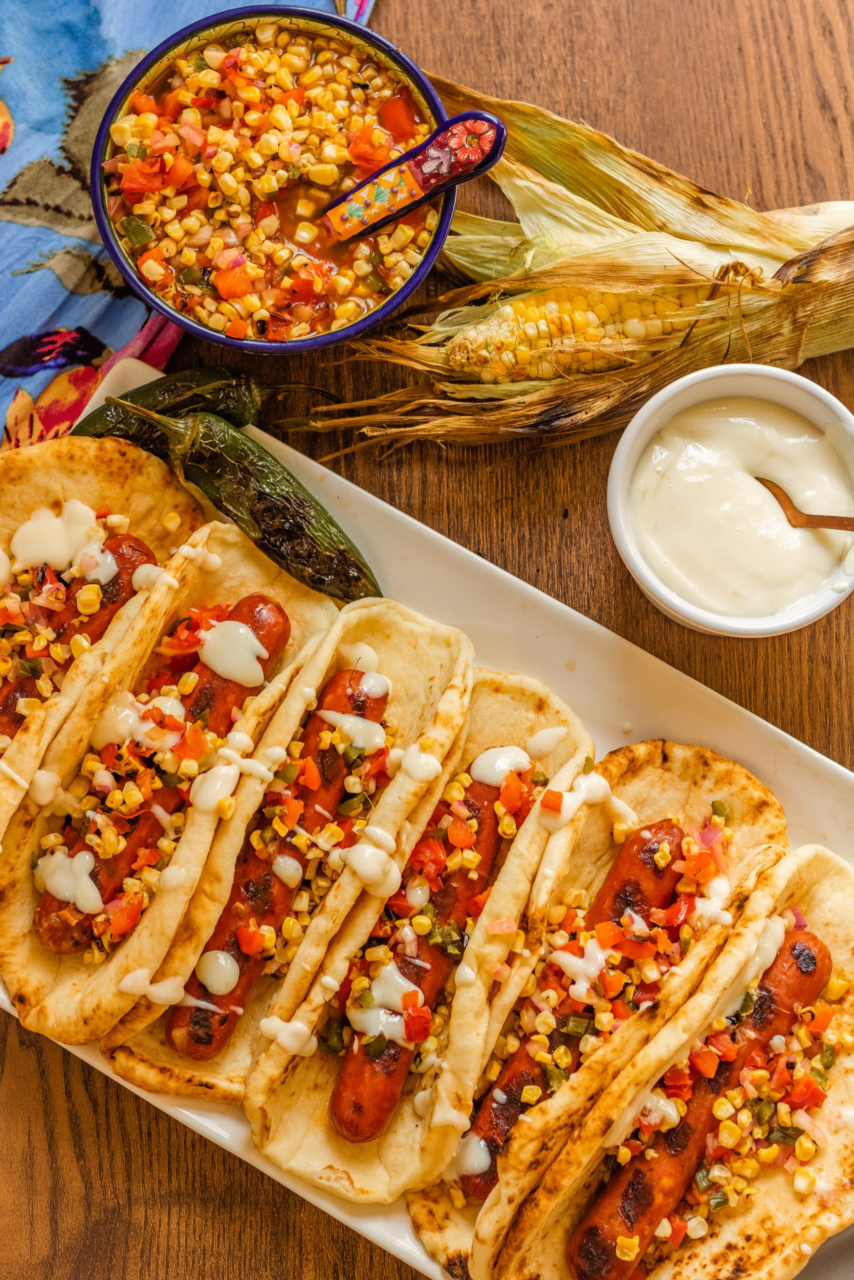 Jalapeño & Mozzarella Smokies with Grilled Naan, Corn Relish & Lime ...